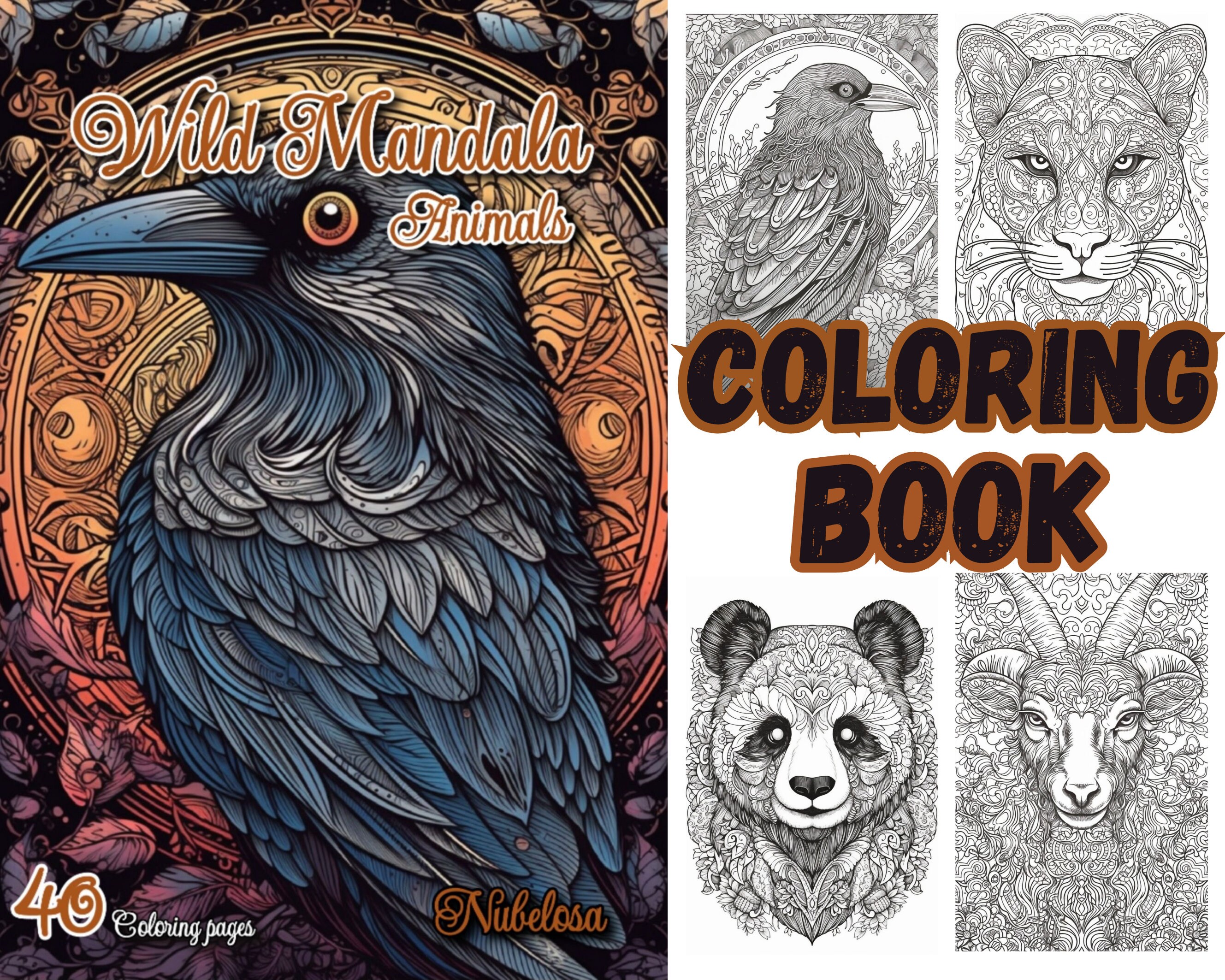 Wild Mandala Animals Coloring Book Coloring Book Adults & Kids 40 ...