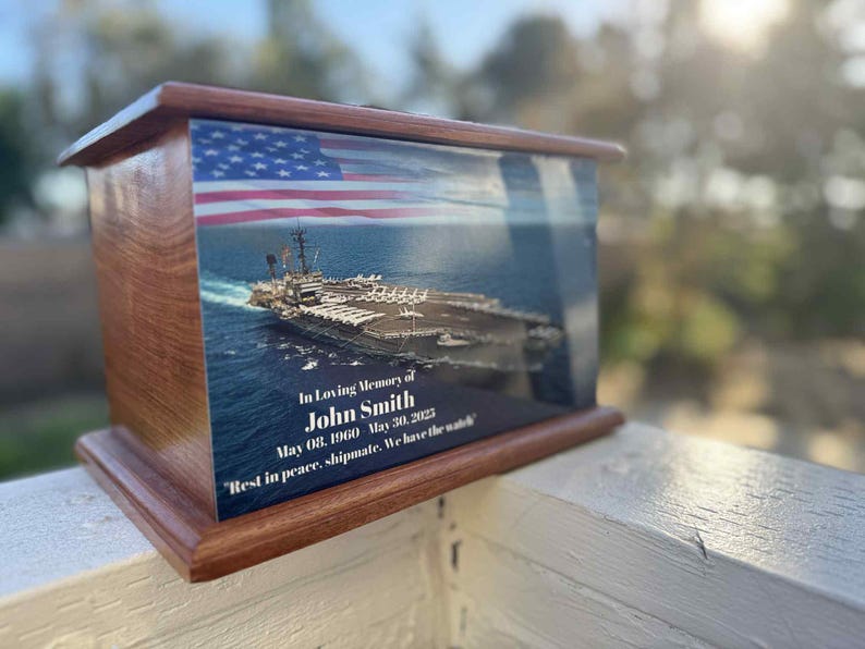 Navy Aircraft Carrier Memorial Urn – Custom Wooden Cremation Box With ...