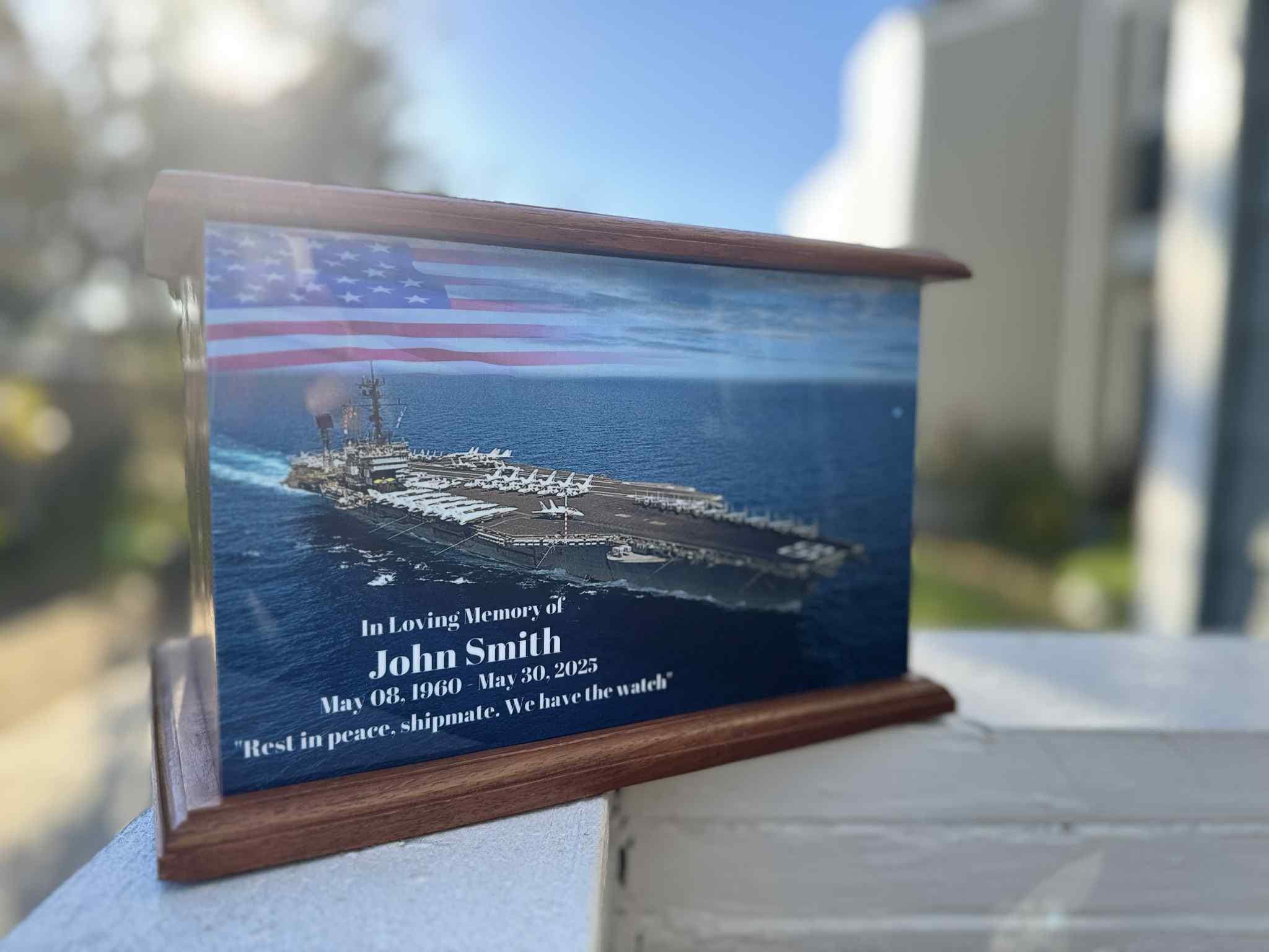 Navy Aircraft Carrier Memorial Urn – Custom Wooden Cremation Box With ...
