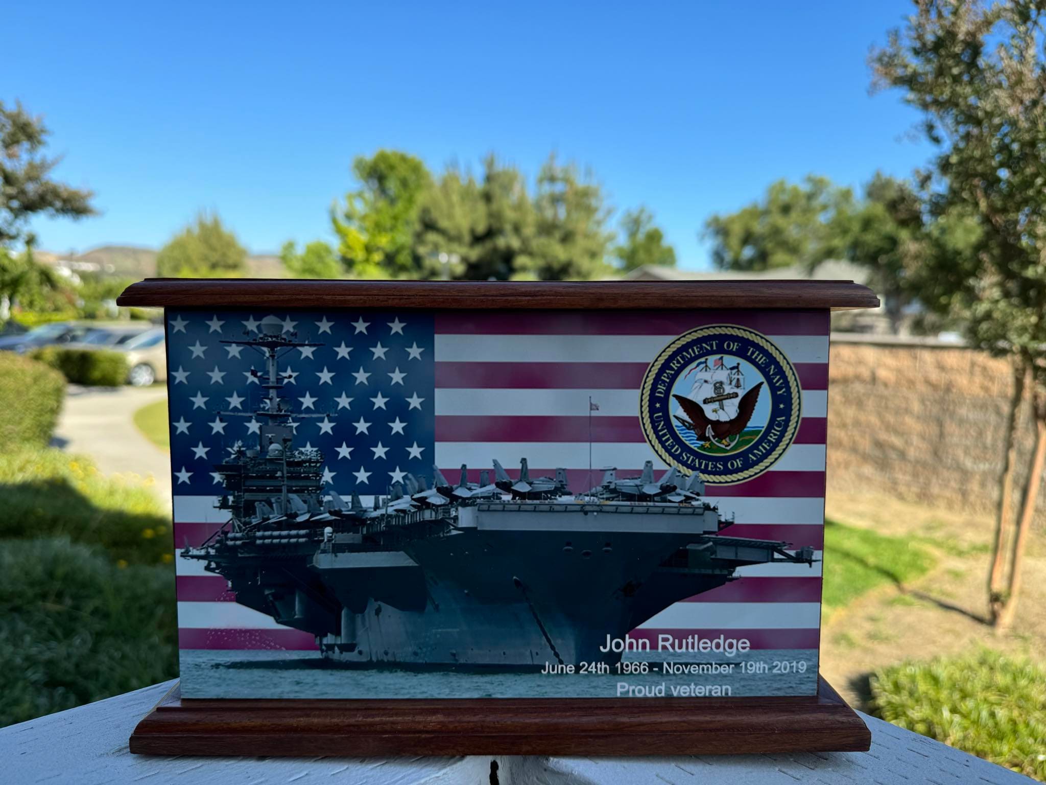 US Navy Wooden Urn: Aircraft Carrier, Military Veteran, Free Engraving ...