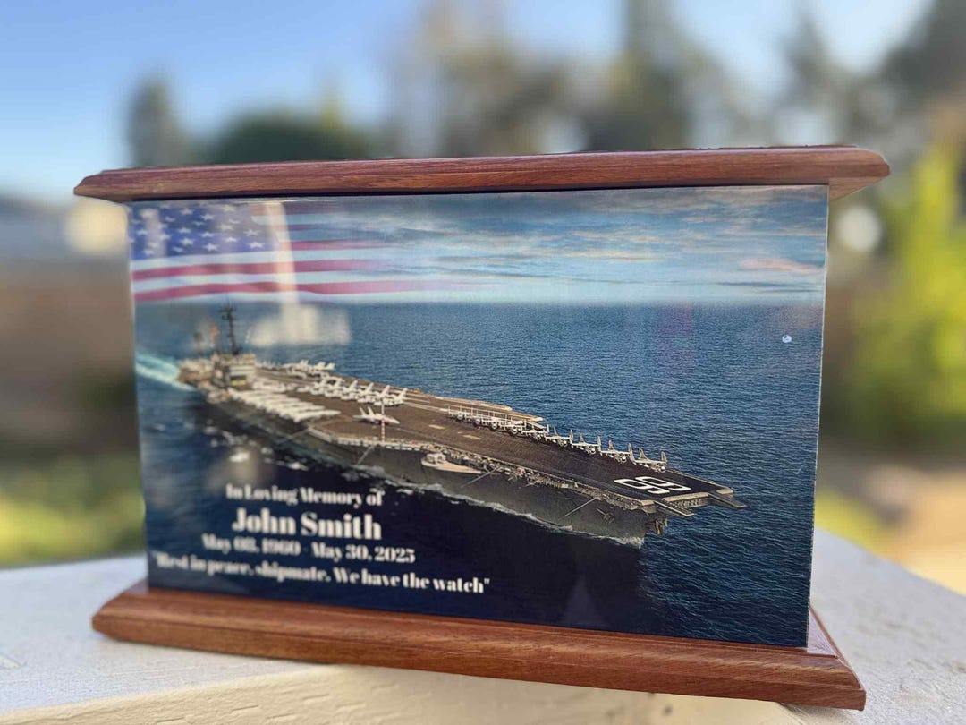 Navy Aircraft Carrier Memorial Urn – Custom Wooden Cremation Box With ...