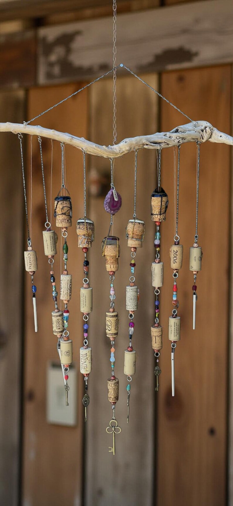 Cork Driftwood Windchime, Upcycled Sun Catcher, Hanging Mobile With ...
