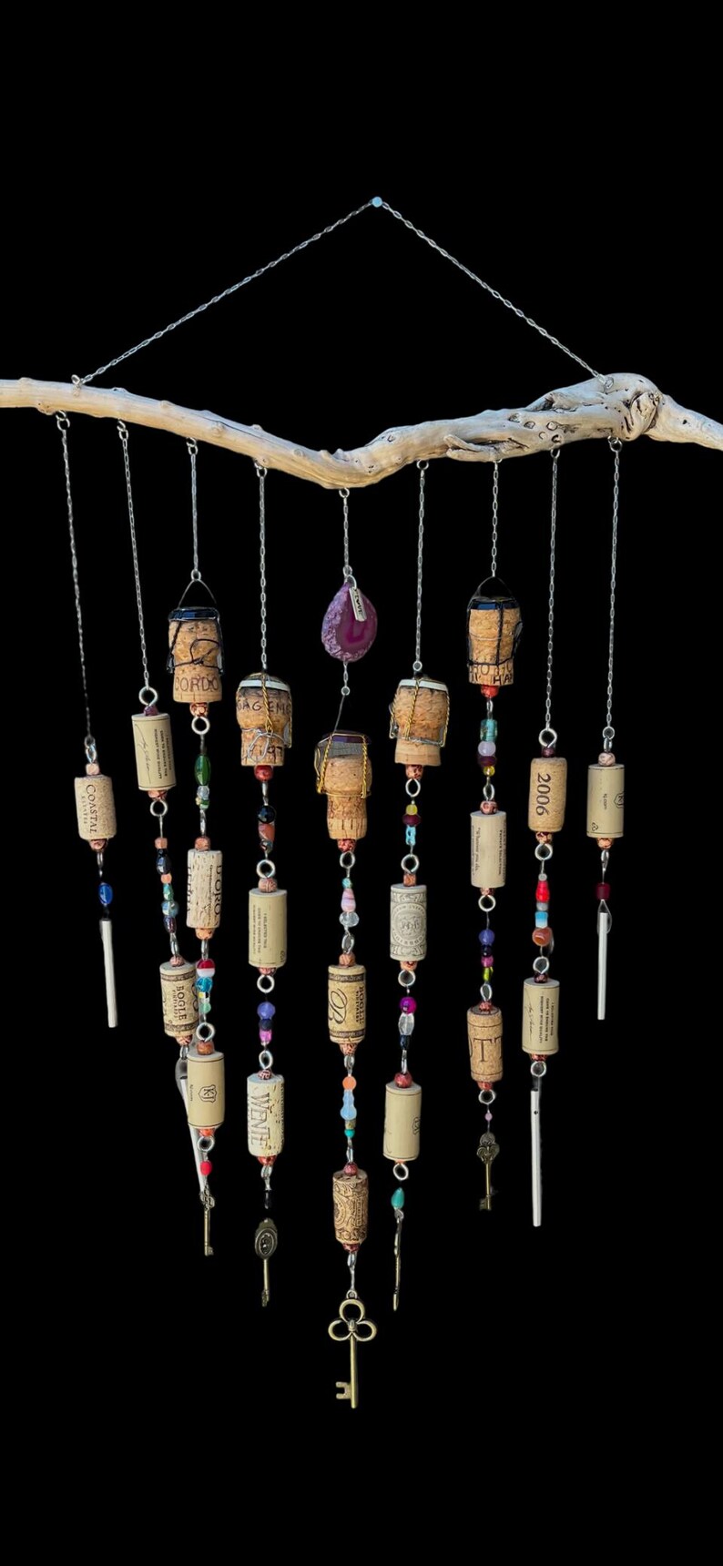 Cork Driftwood Windchime, Upcycled Sun Catcher, Hanging Mobile With ...
