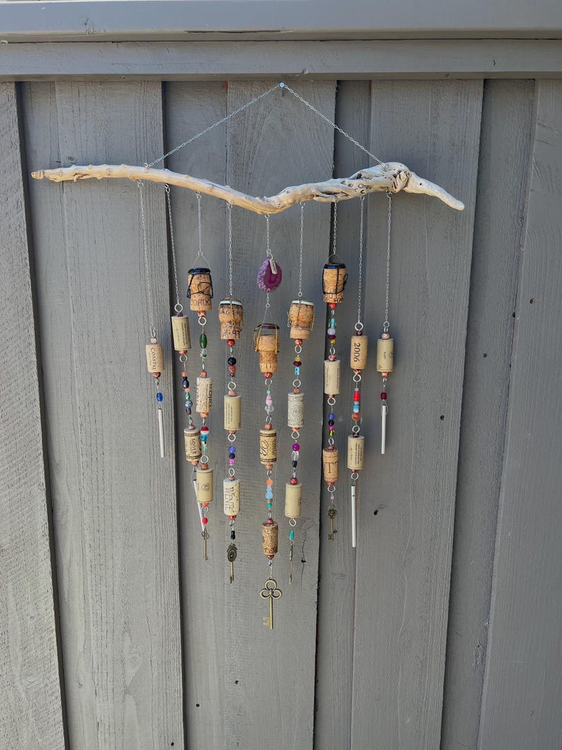 Cork Driftwood Windchime, Upcycled Sun Catcher, Hanging Mobile With ...