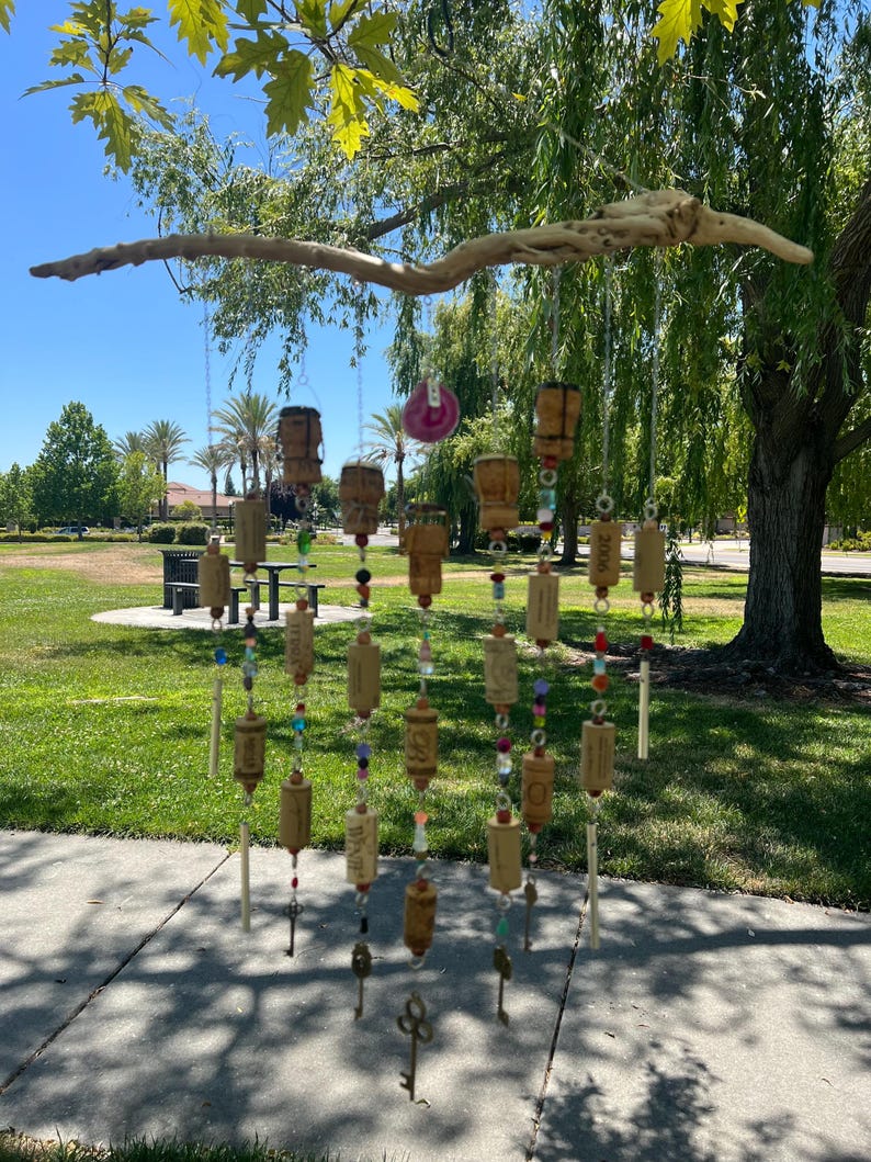 Cork Driftwood Windchime, Upcycled Sun Catcher, Hanging Mobile With ...