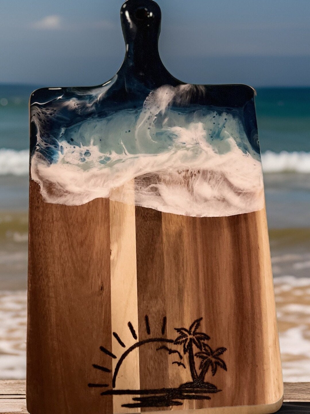 Ocean Waves Cheese and Charcuterie Board With Sun Beach and Palms ...