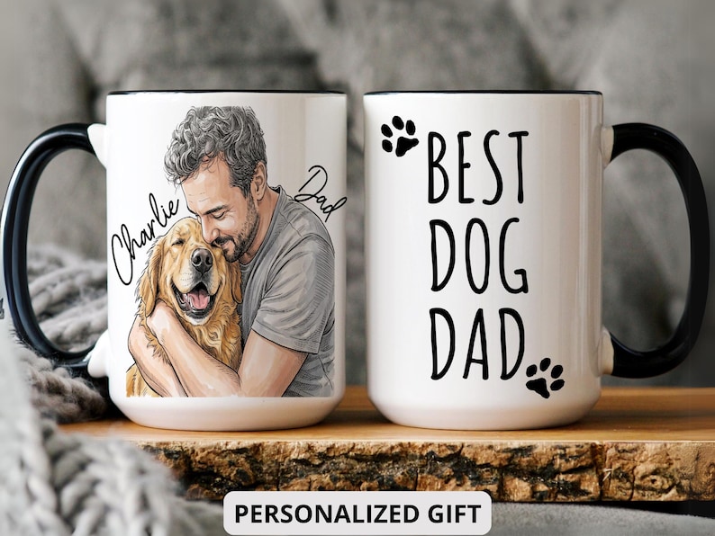 Custom Dog Dad Mug, Personalized Pet Portrait, Photo Dog Lover Gift - Etsy