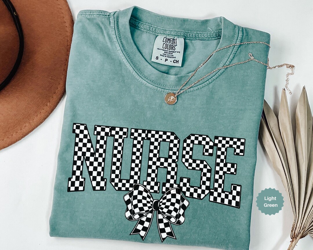 Checkered Nurse Shirt Comfort Colors Checkered Coquette Bow Registered ...