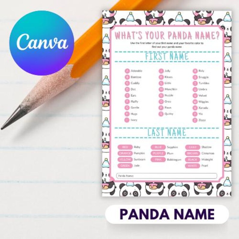 Whats Your Panda Name | Printable Quiz | Birthday Party Game - Etsy