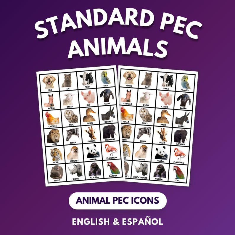Standard PEC Icons Animals english and Spanish - Etsy