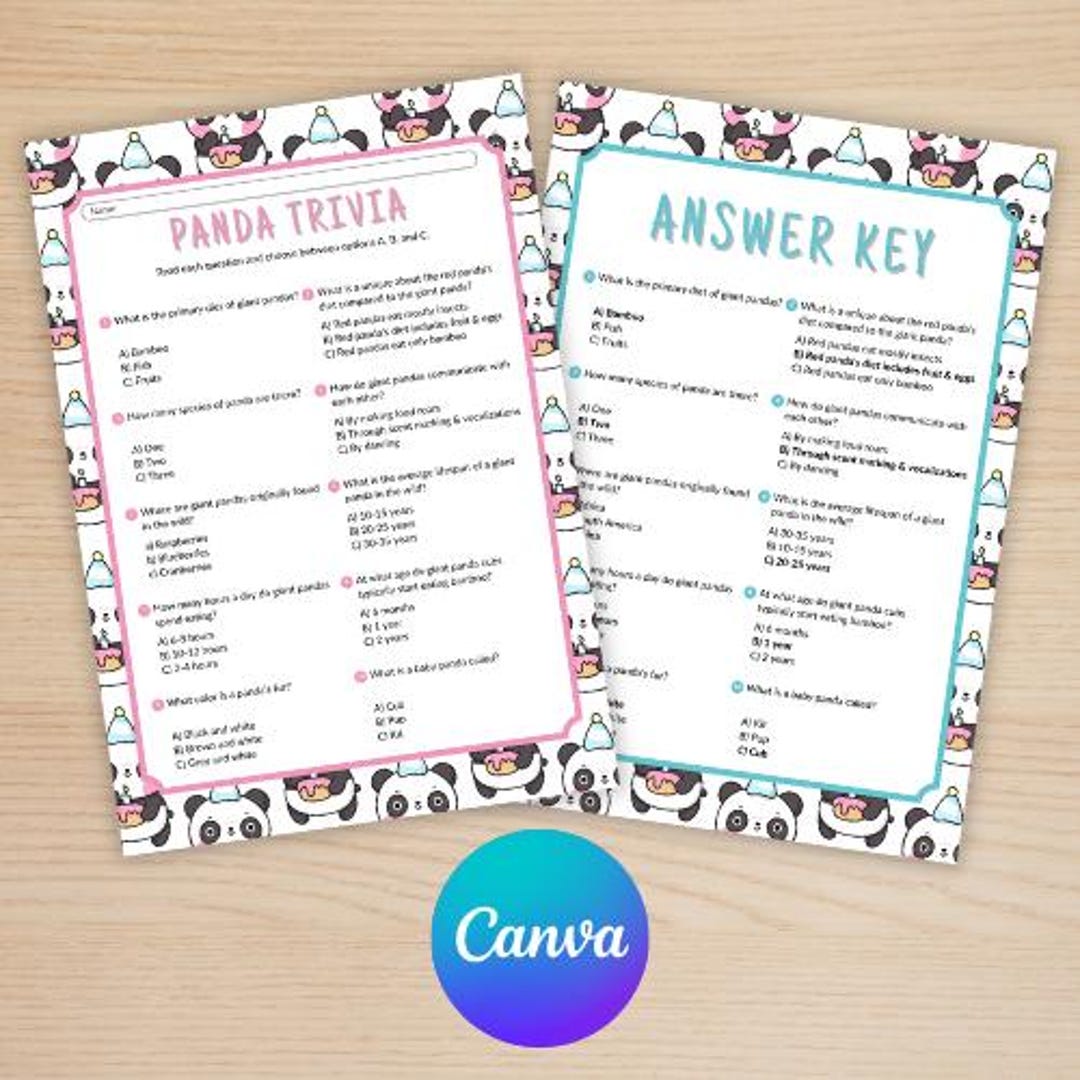 Panda Trivia | Printable Quiz | Birthday Party Game | Canva Editable - Etsy