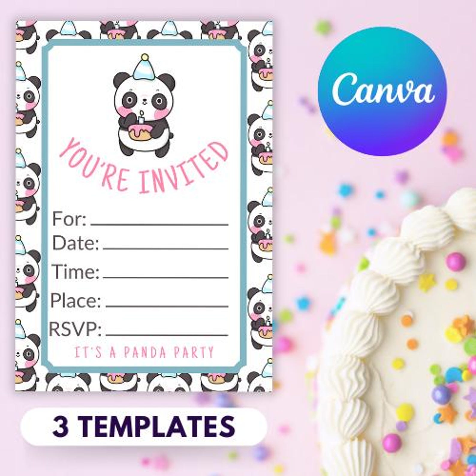 Panda Birthday Party Invitation Template | Canva Editable - Etsy
