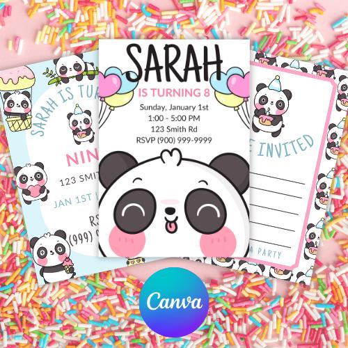 Panda Birthday Party Invitation Template | Canva Editable - Etsy