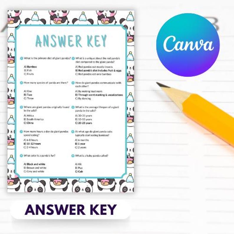 Panda Trivia | Printable Quiz | Birthday Party Game | Canva Editable - Etsy