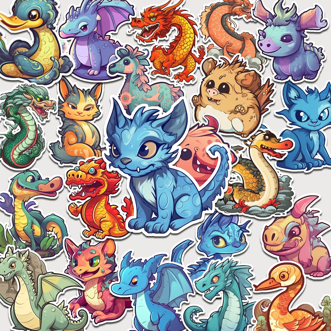 ANIMALS DRAGON STICKER Pack - Stickers of Cute Animals With Dragon - Etsy