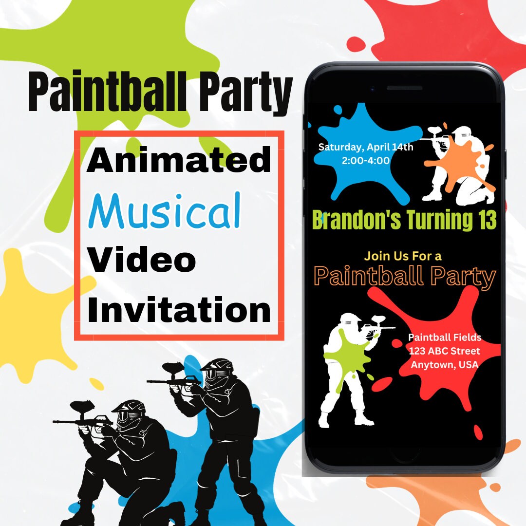 Digital Paintball Party Invitation - Birthday for Boys, Girls, Tweens ...