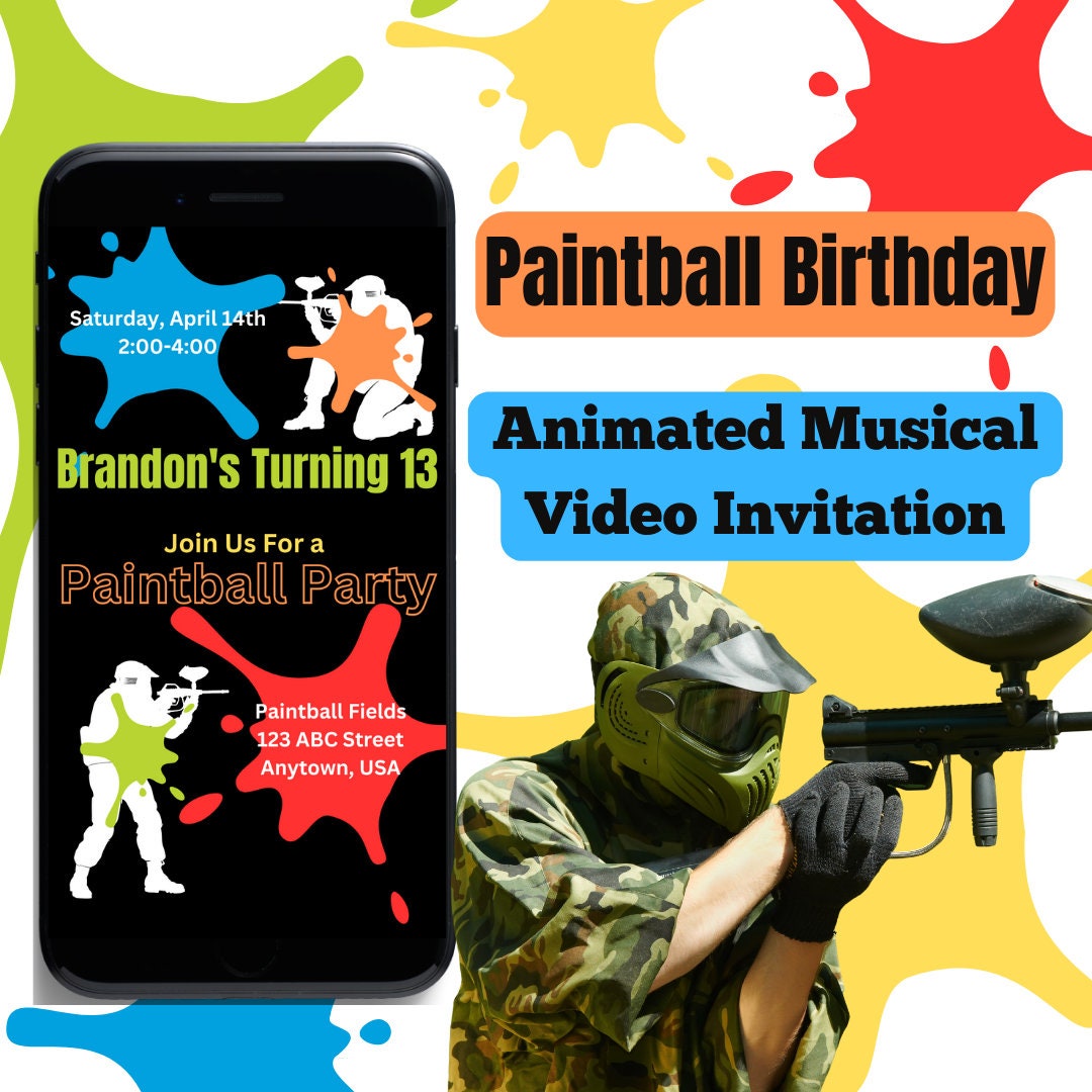 Digital Paintball Party Invitation - Birthday for Boys, Girls, Tweens ...