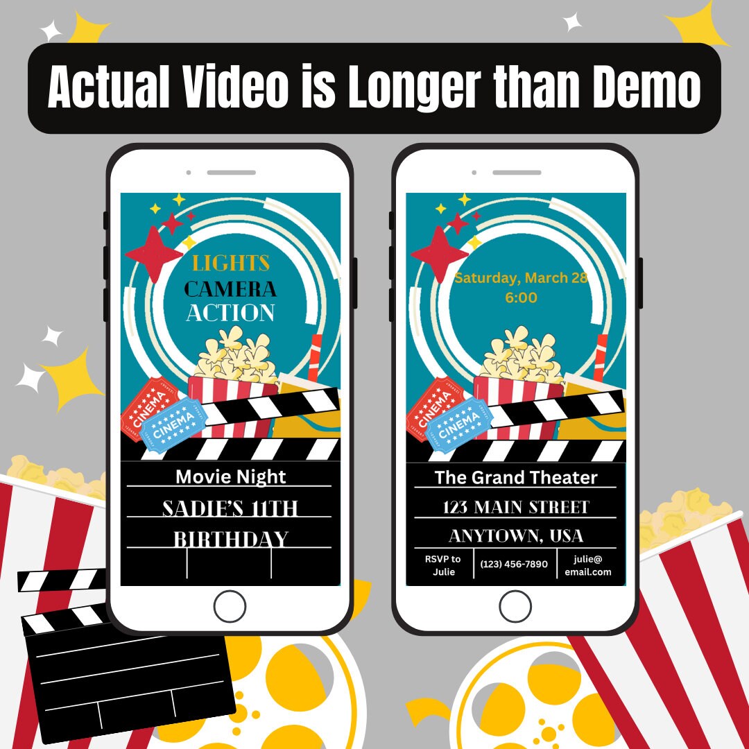 Lights Camera Action Animated Musical Video Invitation for - Etsy