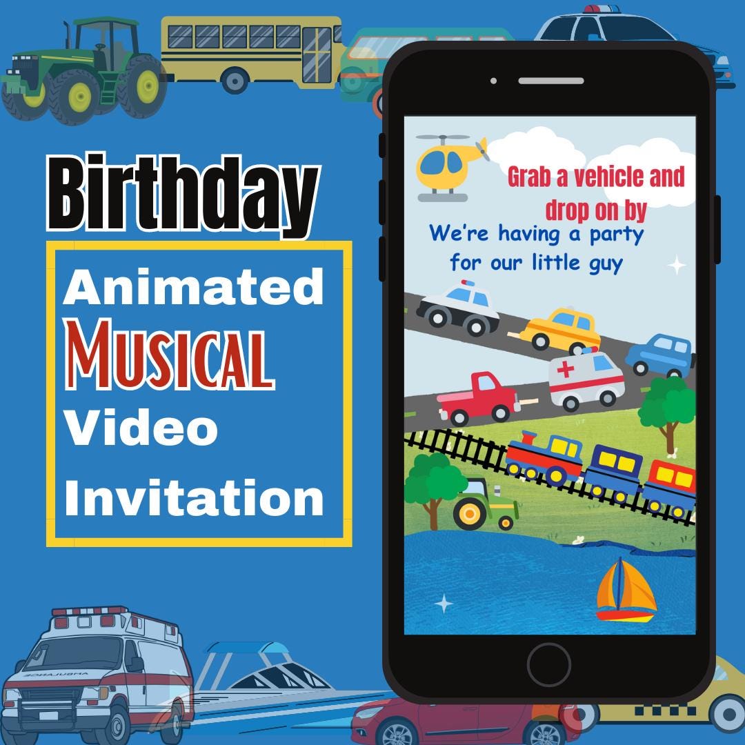 Animated Musical Car Birthday Invitation - Editable Video Evite ...