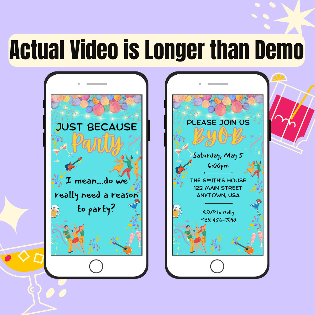 Animated Musical 'just Because' Party Video Invitation (digital Evite ...
