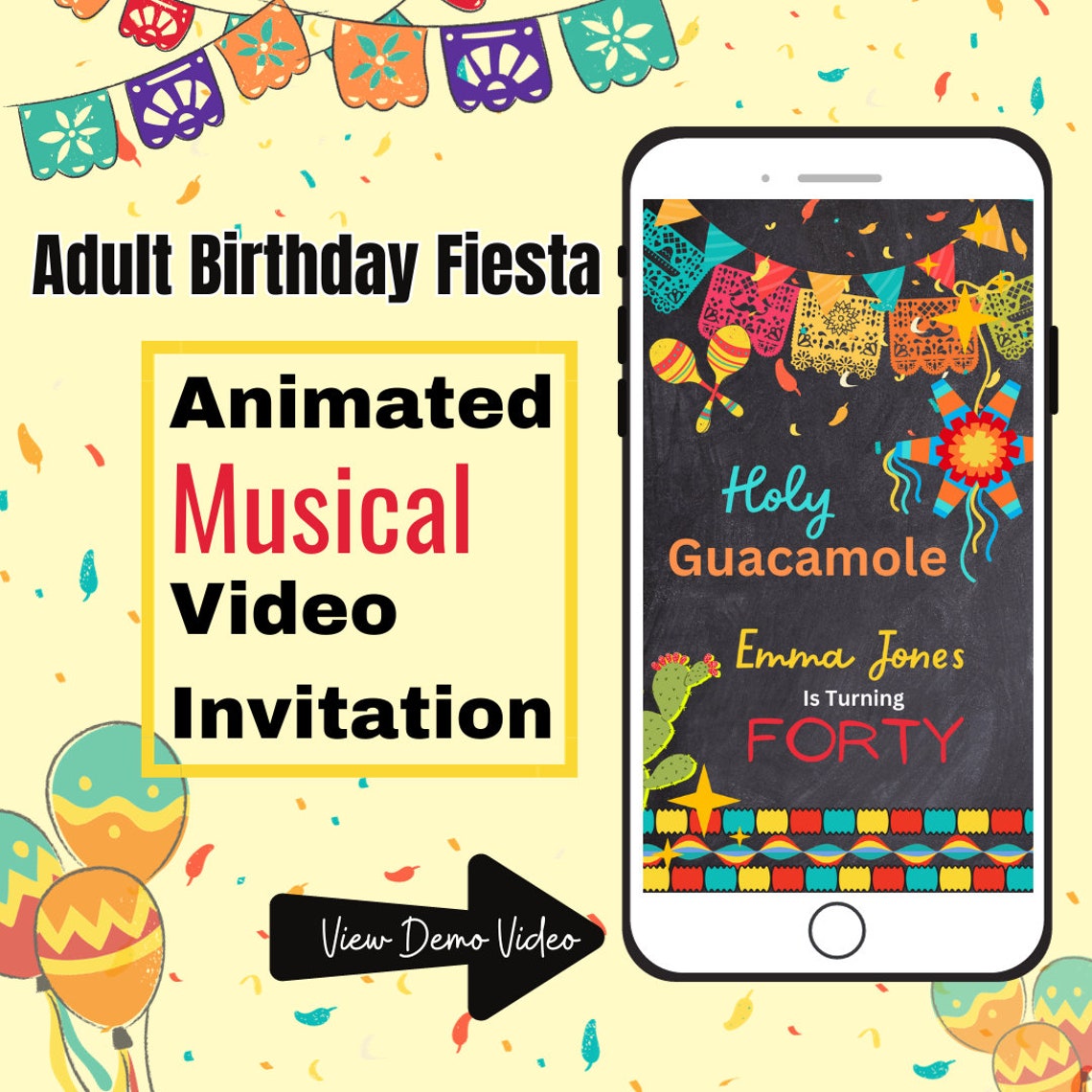 Fiesta Birthday Animated Video Invitation: Editable Musical Template ...