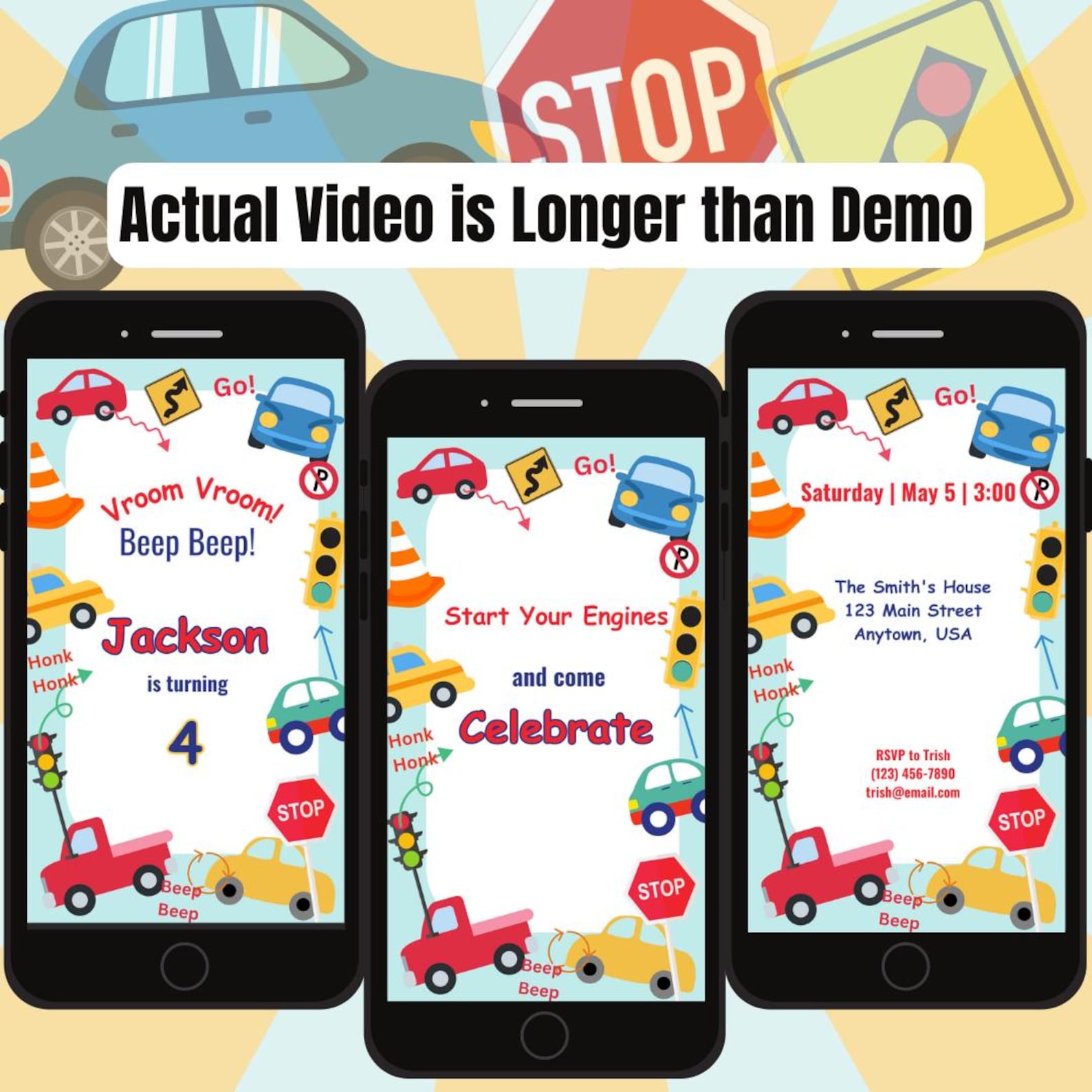 Car Birthday Animated Musical Video Invitation (editable Template) - Etsy