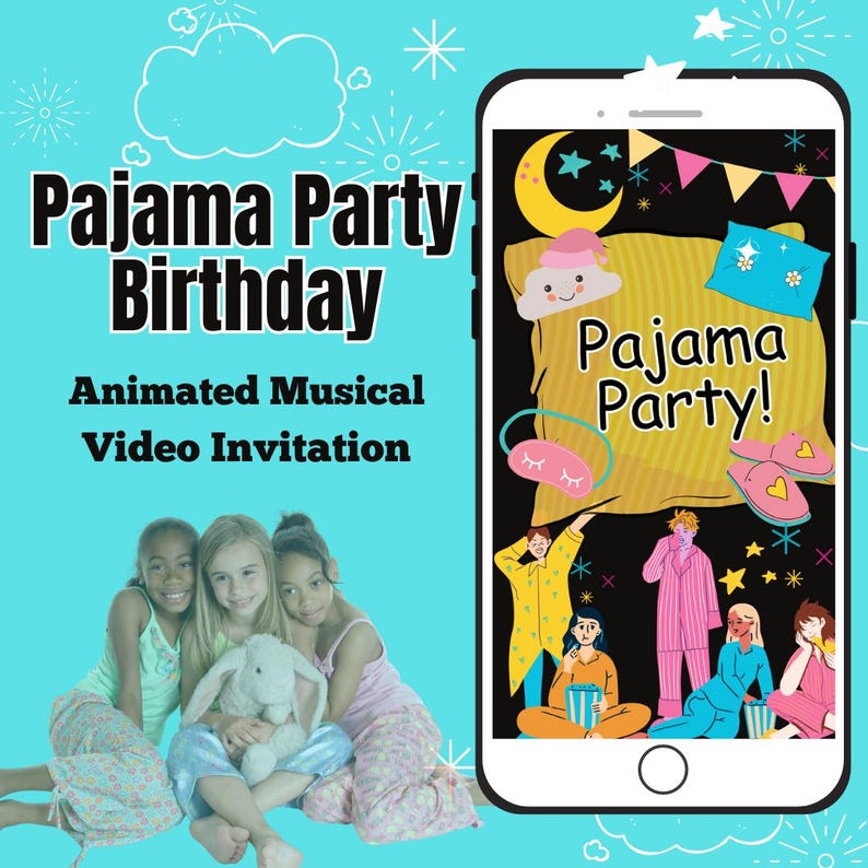 Pajama Party Birthday Invitation: Animated Musical Video Evite (digital ...