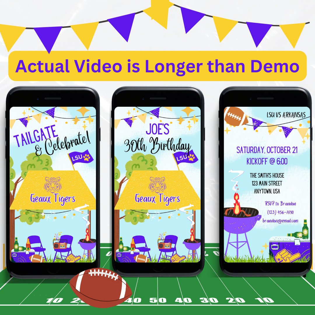 LSU Birthday Animated Musical Video Invitation, Personalized Invite ...