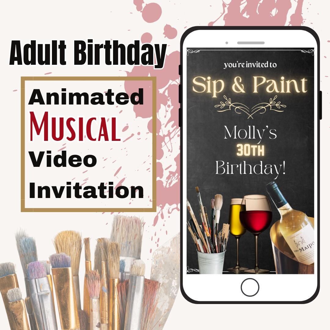 Adult Birthday Party Invitation - Sip & Paint - Personalized Invite for ...