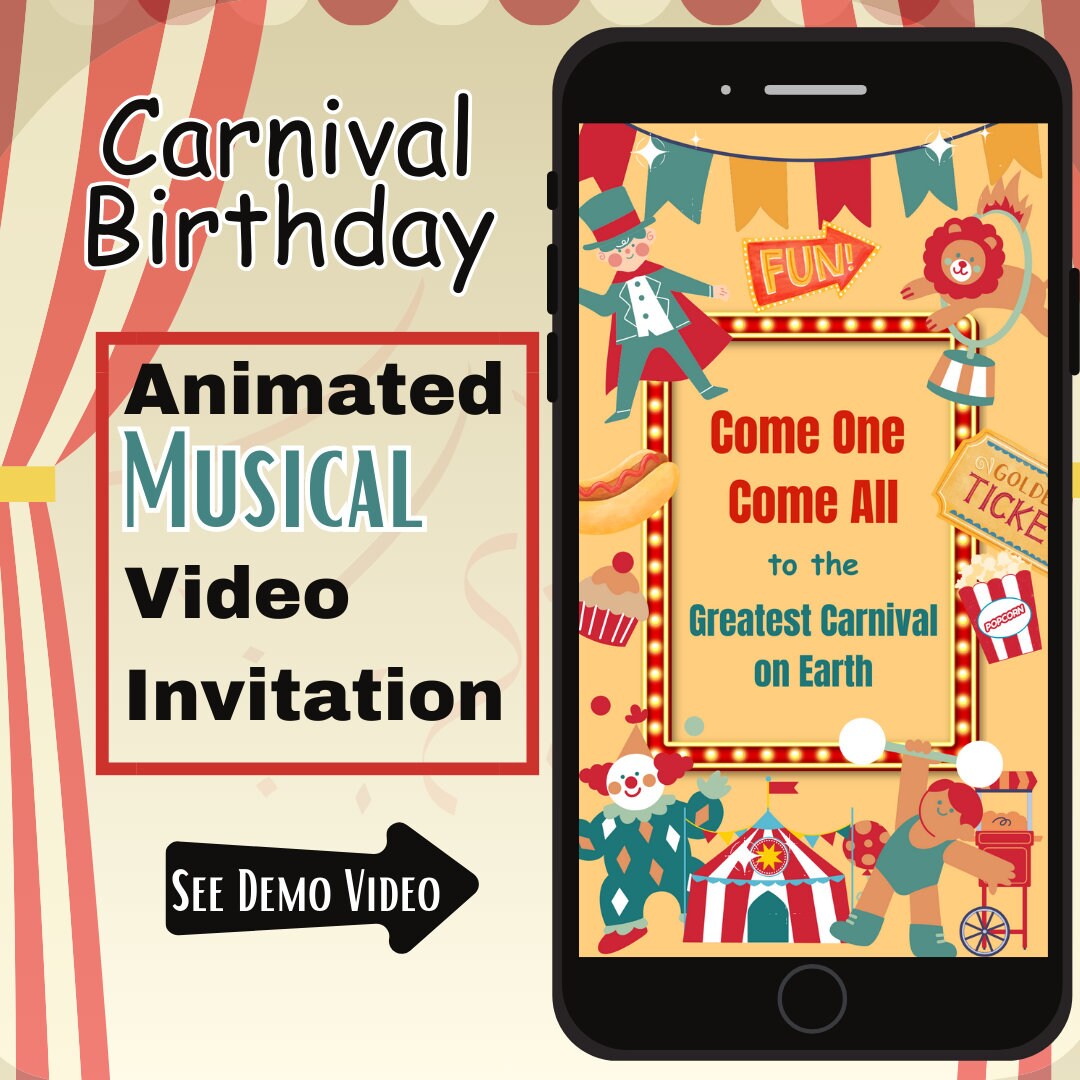 Carnival Birthday Party Invitation - Digital Evite for Kids, Boys ...