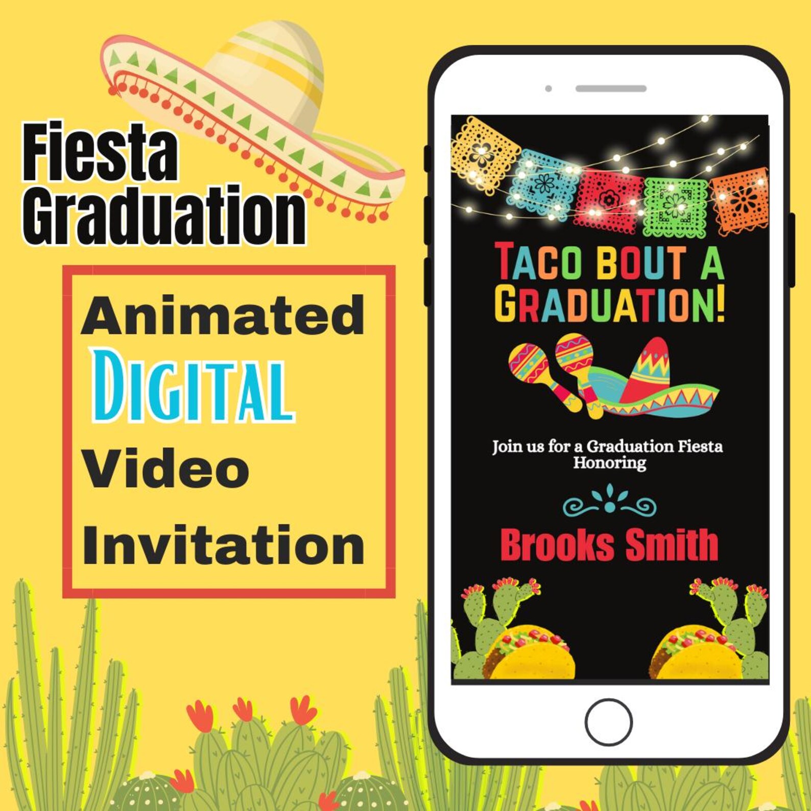 Graduation Fiesta Party Invitation - Personalized Invite - Editable ...