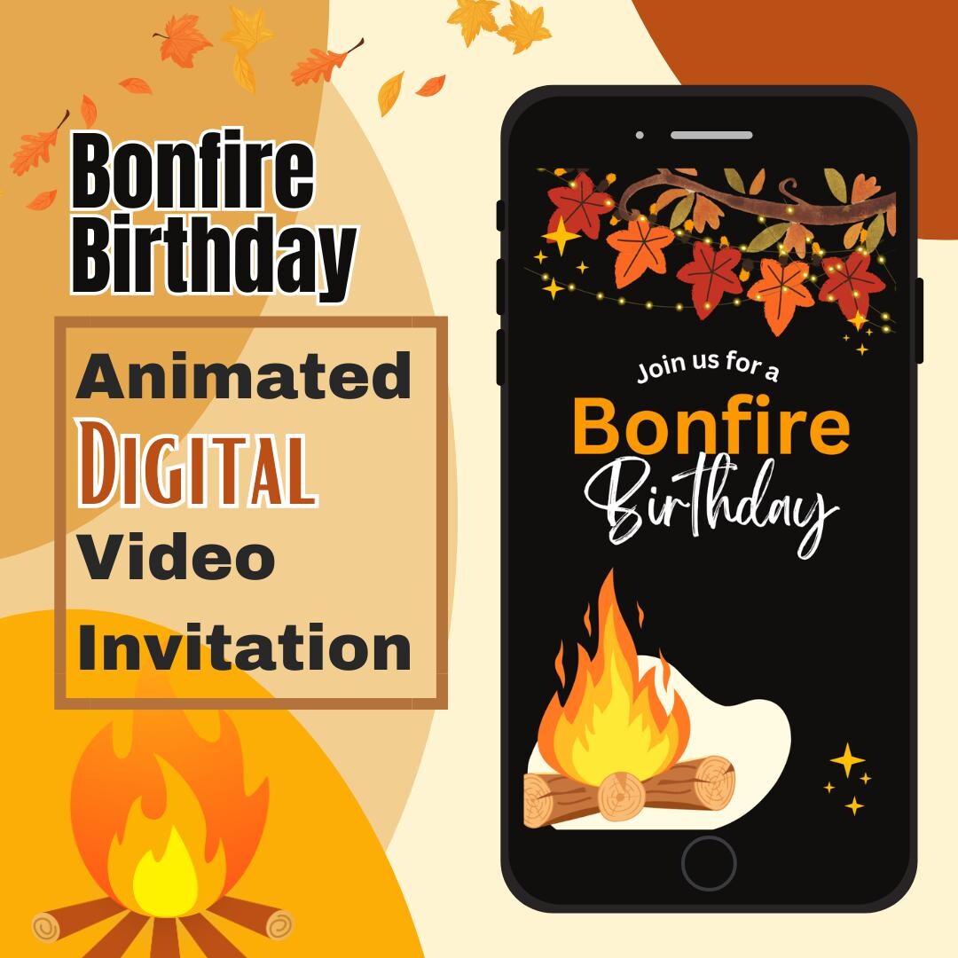 Bonfire Birthday Party Invitation - Digital Evite - Personalized Invite ...