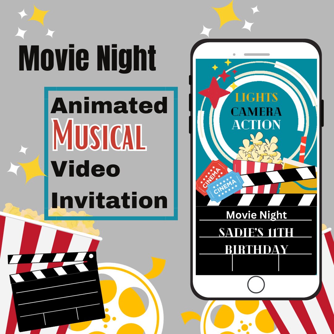 Lights Camera Action Animated Musical Video Invitation for - Etsy