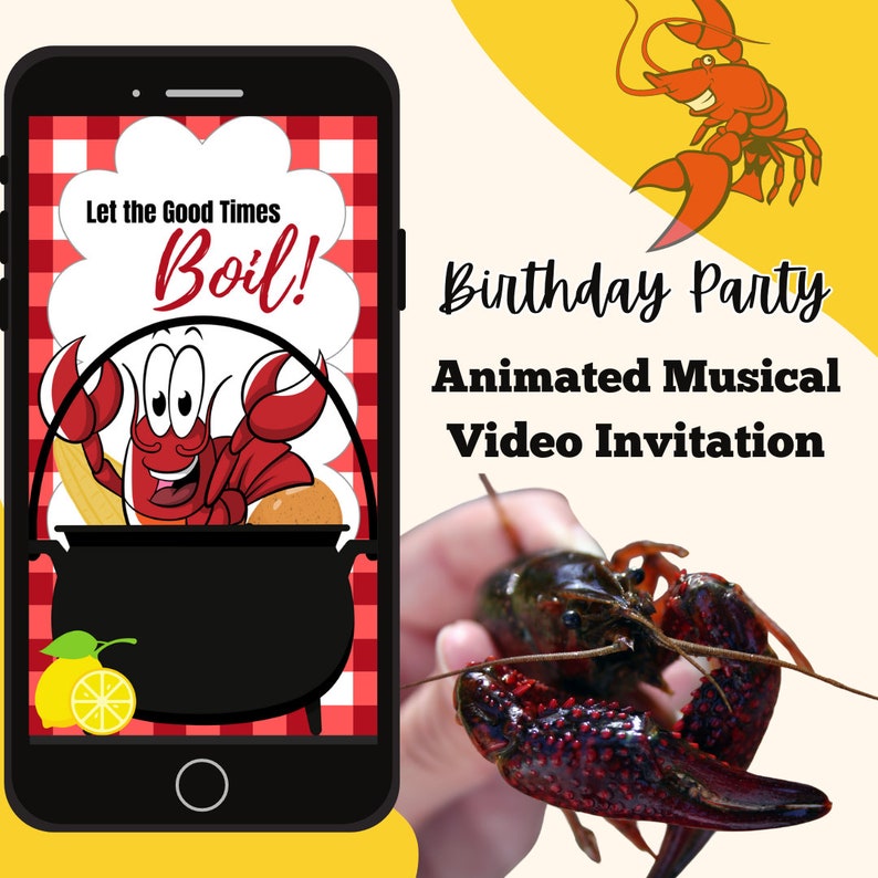 Animated Crawfish/lobster Boil Birthday Invitation - Digital Musical ...
