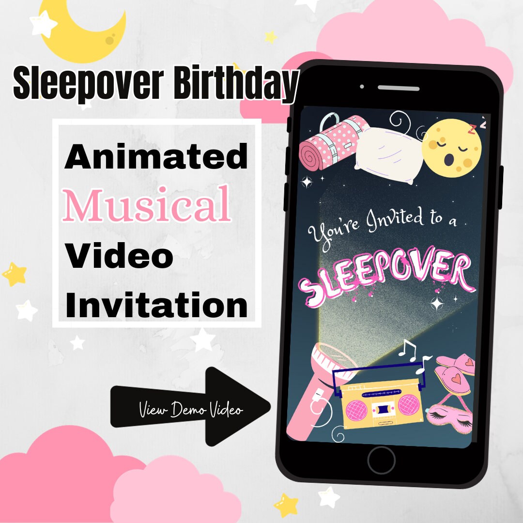 Sleepover Birthday Animated Musical Video Invitation (digital Evite ...