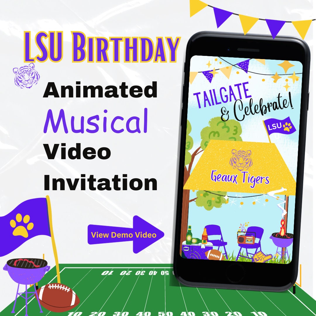 LSU Birthday Animated Musical Video Invitation, Personalized Invite ...
