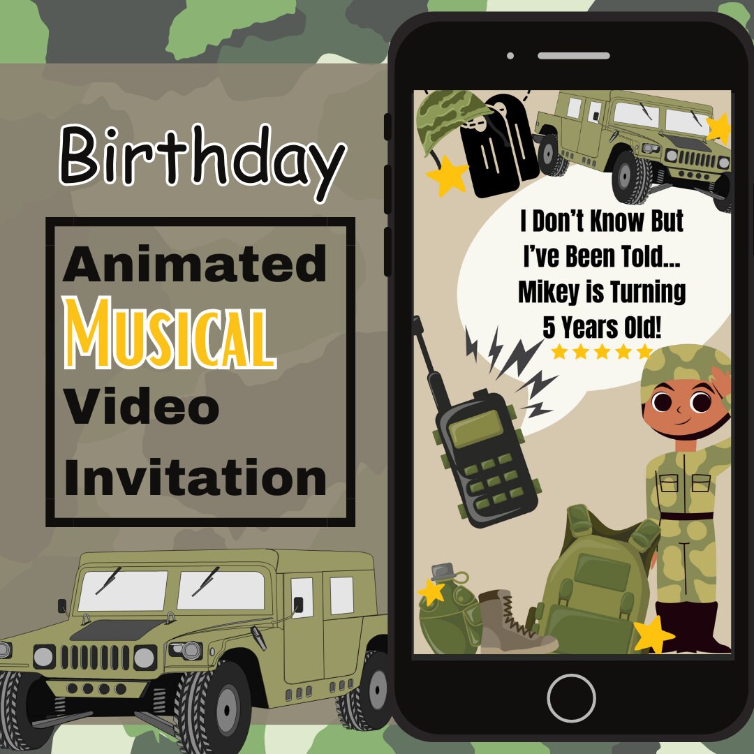 Military Themed Digital Video Invitation for Birthday Party ...
