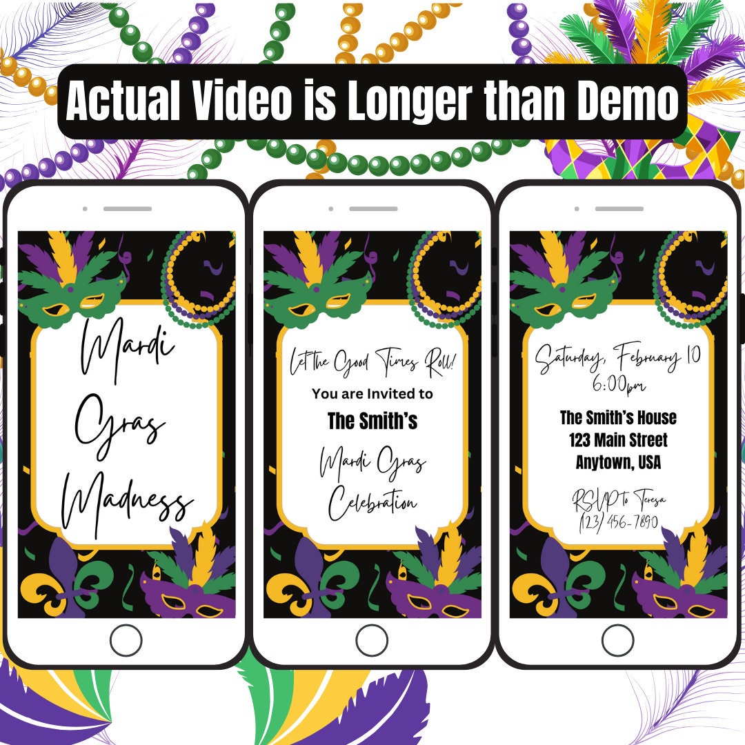 Digital Mardi Gras Party Invitation - Editable Template - Personalized ...