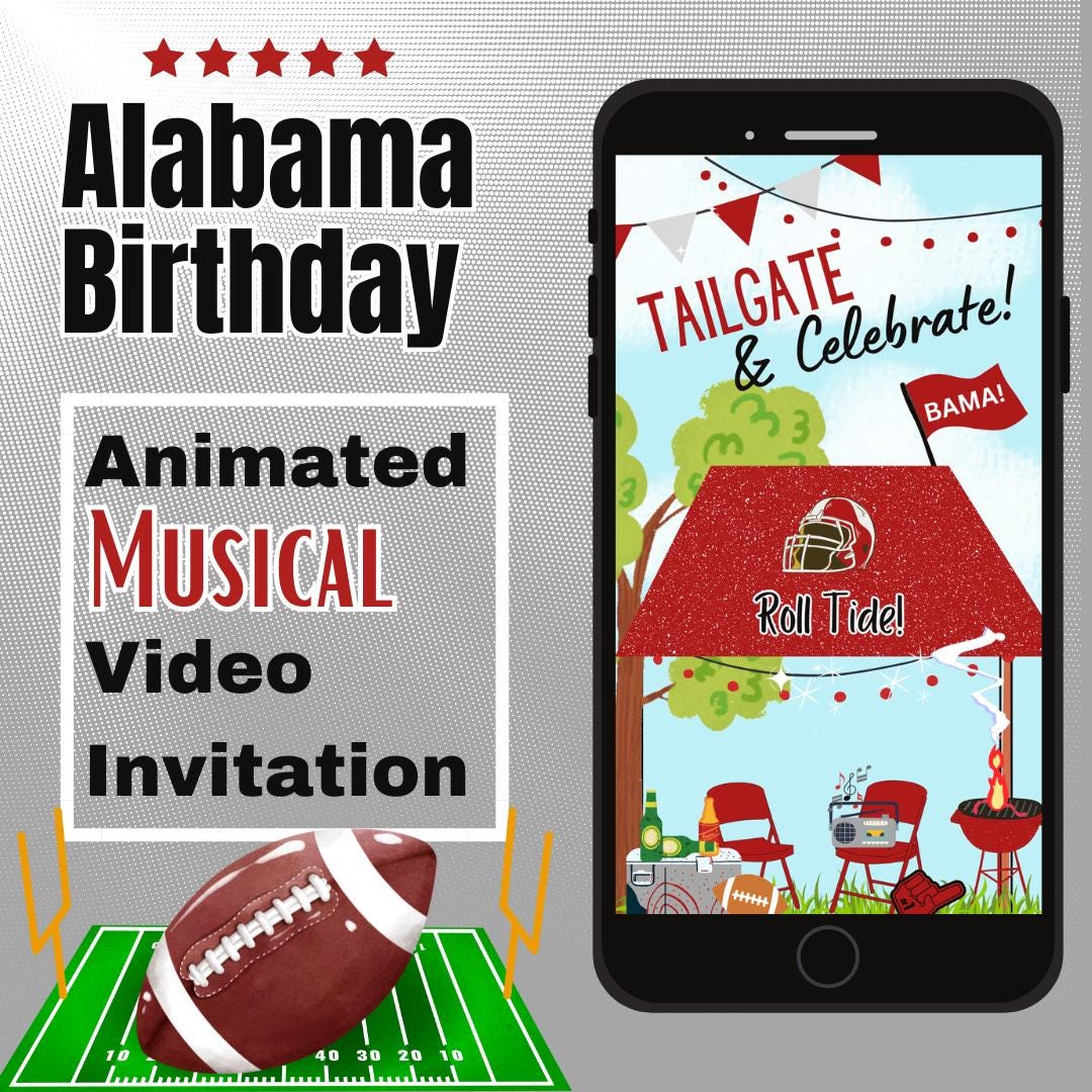 Alabama Birthday Party Invitation - Personalized Invite for Crimson ...