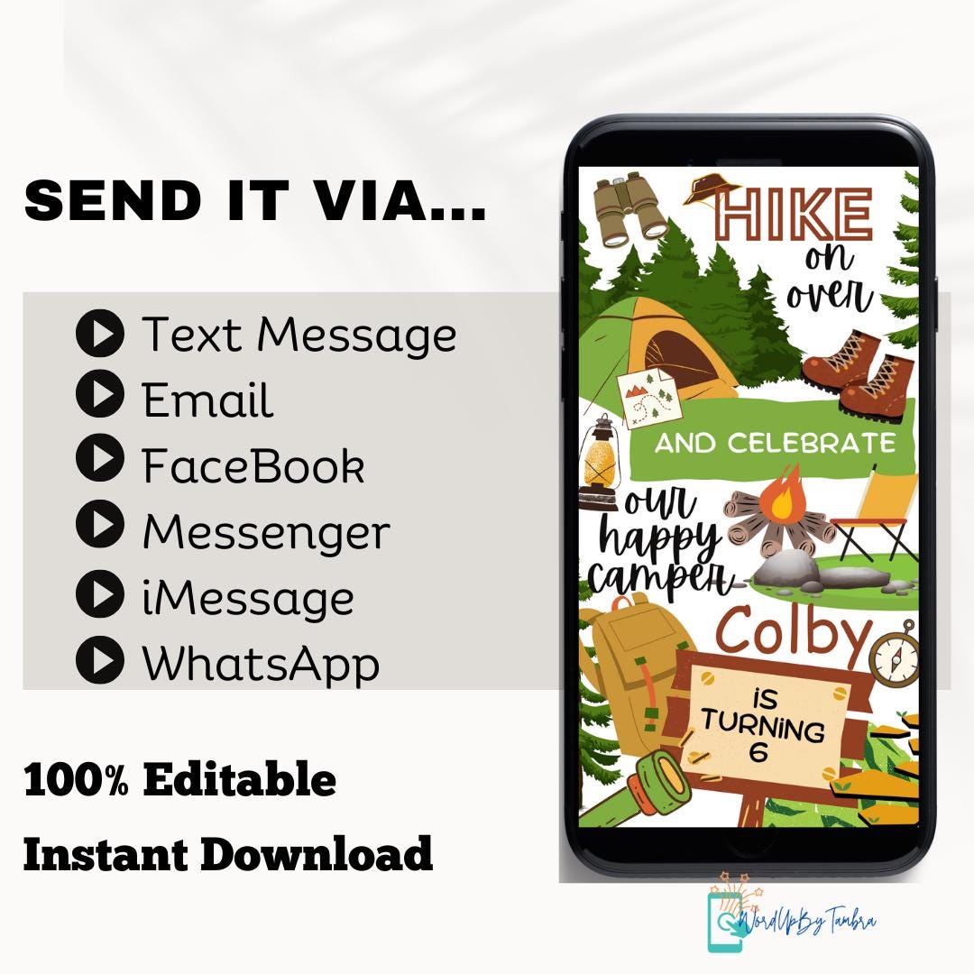 Hiking/camping Birthday Party Invitation - Editable Template ...
