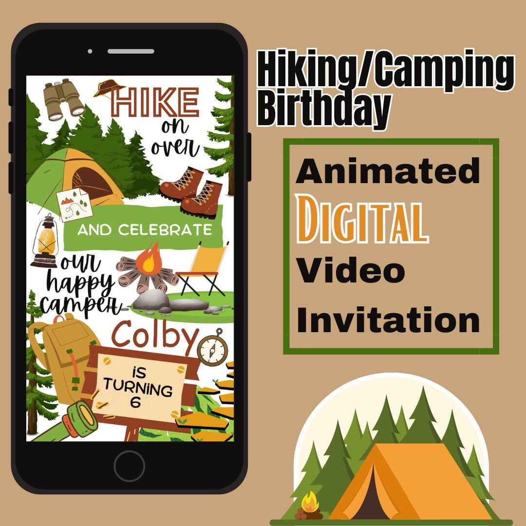 Hiking/camping Birthday Party Invitation - Editable Template ...