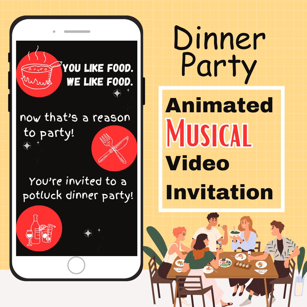 Animated Musical Potluck Invitation: Editable Dinner Party Evite ...