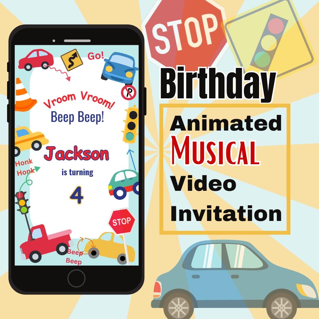 Car Birthday Animated Musical Video Invitation (editable Template) - Etsy