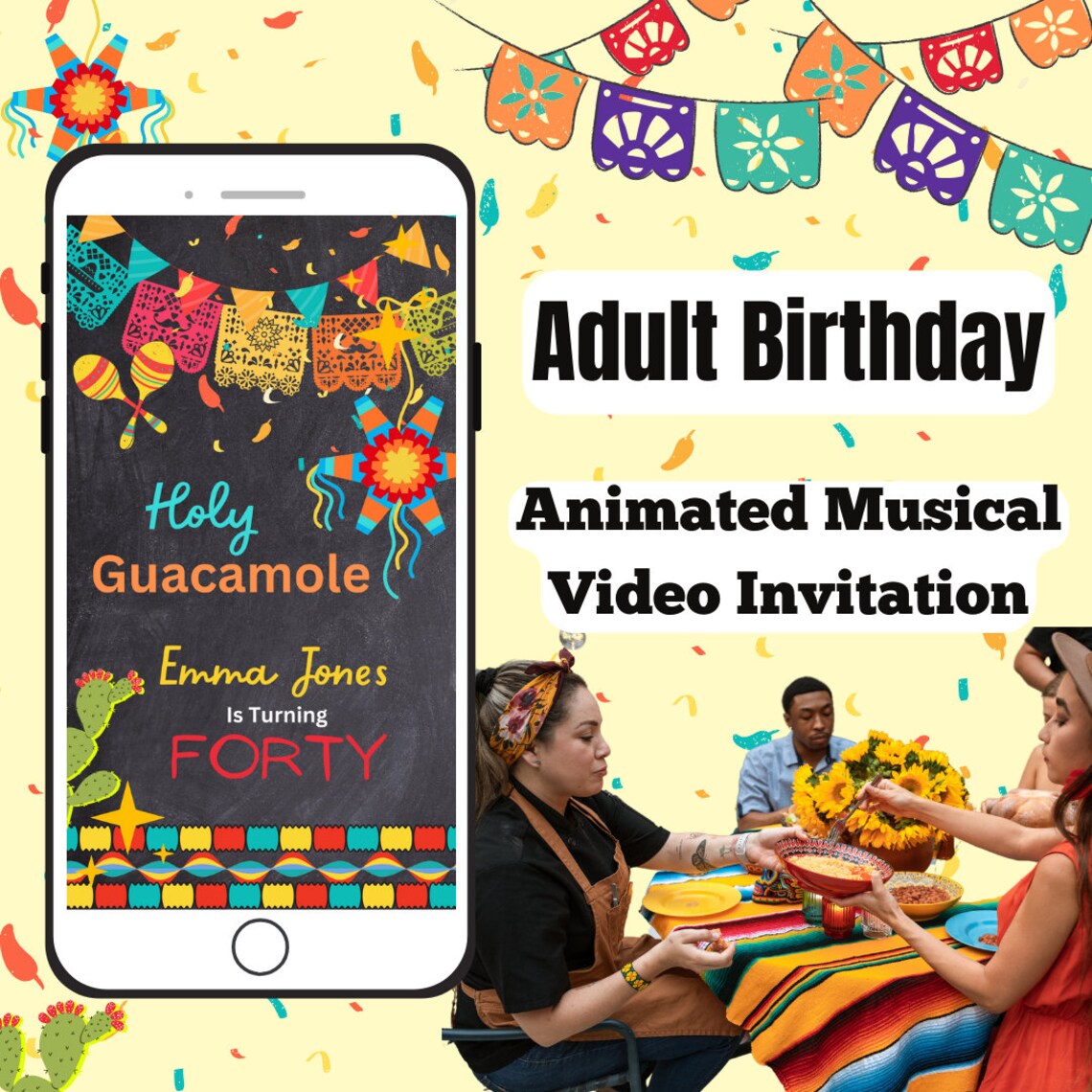 Fiesta Birthday Animated Video Invitation: Editable Musical Template ...