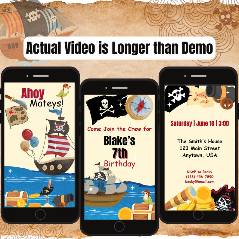 Digital Pirate Birthday Video Invitation - Animated Party Invite - Boys ...