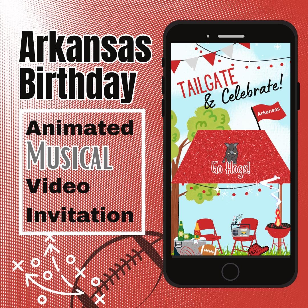 Arkansas Birthday Party Invitation Personalized Invite for Razorback ...