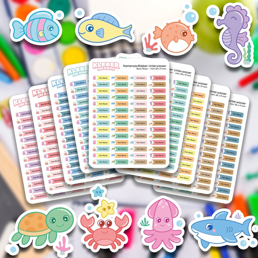 Name Stickers - Underwater - Self-adhesive - 28 X 9 Mm for Children ...
