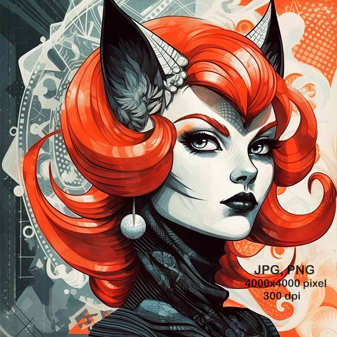 Woman JPG, PNG, Fox Woman, Print Out Posters, Pop Art Painting, Digital ...