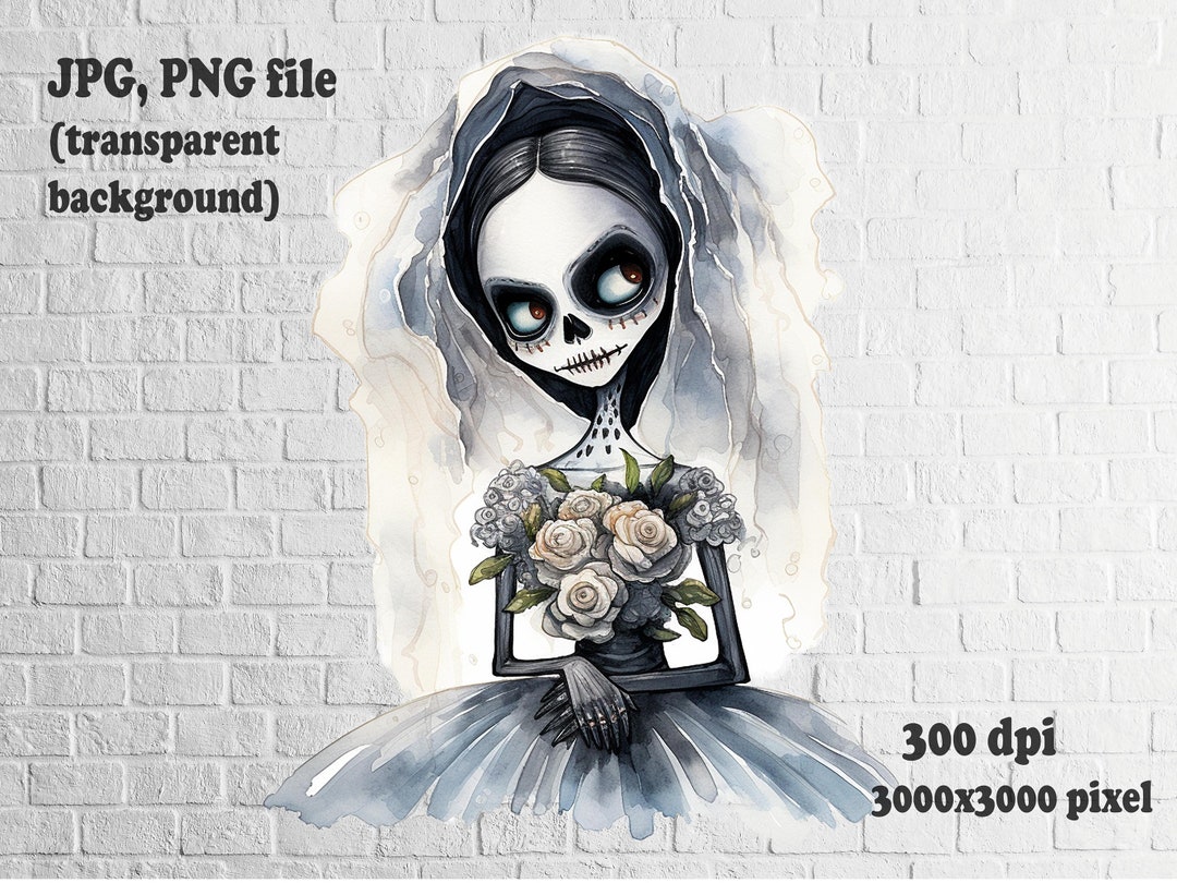 Corpse Bride Png, Skull Png, Horror Png, Scary Watercolor Clipart ...