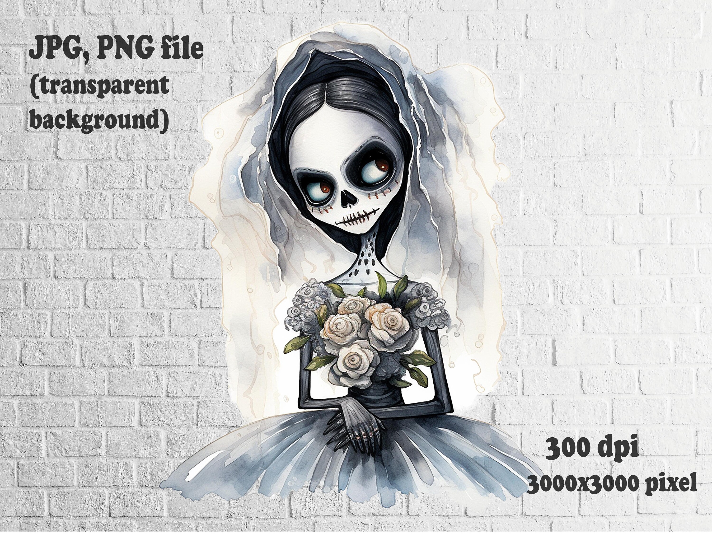 Corpse Bride png, Skull png, Horror png, Scary Watercolor Clipart ...